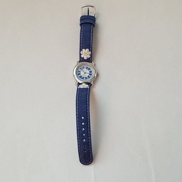 Sharp | Accessories | Cute Silver Watch With Denim Band Daisies | Poshmark